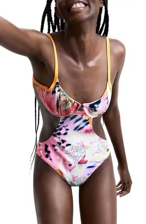 Desigual Cutout Underwire One-piece Swimsuit - Yellow