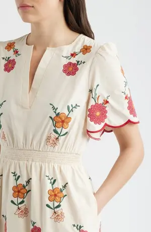 ZOE AND CLAIRE Embroidered Puff Sleeve Midi Dress
