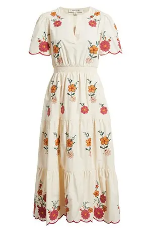 ZOE AND CLAIRE Embroidered Puff Sleeve Midi Dress