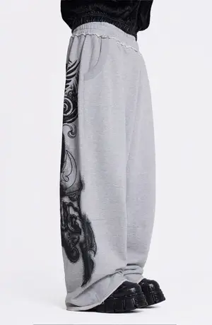 JADED LONDON Gothic Print Baggy Joggers - Grey