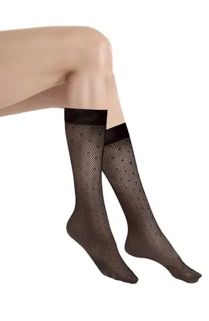 Wolford Dot Net Knee High Socks - Soft Cacao