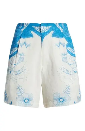 CLEOBELLA Placed Print Cotton & Linen Shorts
