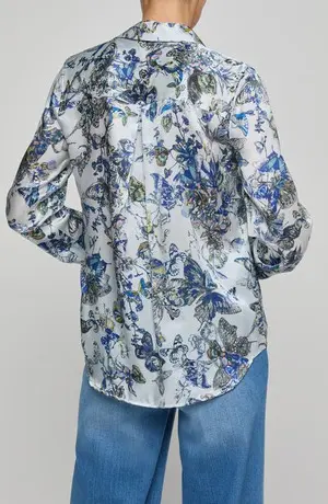 L'Agence Tyler Butterfly Print Silk Shirt - Multi Blue