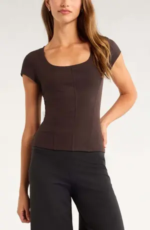 Zella Seamed Rib Top - Brown Mole