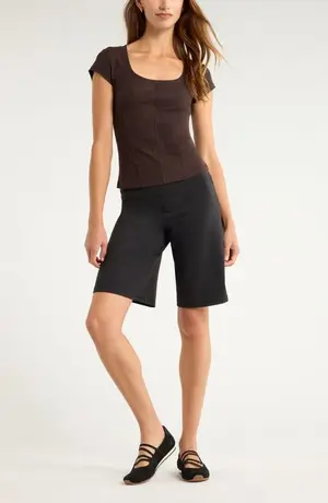 Zella Seamed Rib Top - Brown Mole
