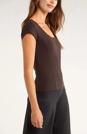 Zella Seamed Rib Top - Brown Mole