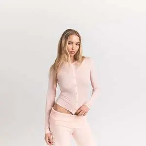 SKIMS Sheer Modal Cardigan With Covered Buttons - Primrose