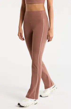 Zella Studio Luxe Piped Bootcut Leggings - Brown Nutmeg
