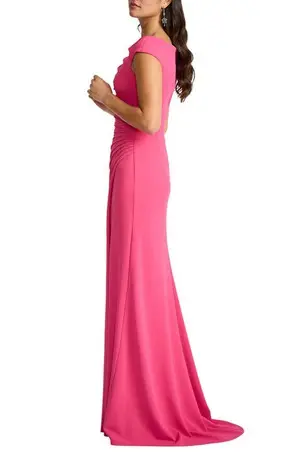 Tadashi Shoji Ruched Cap-sleeve Gown