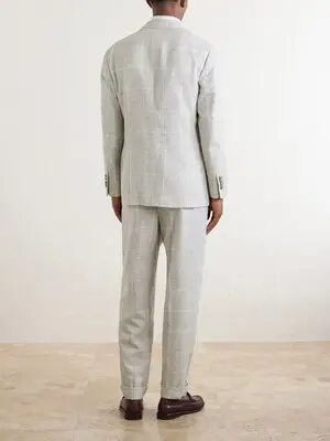 Brunello Cucinelli Double-breasted Checked Linen-blend Suit Jacket - Neutrals
