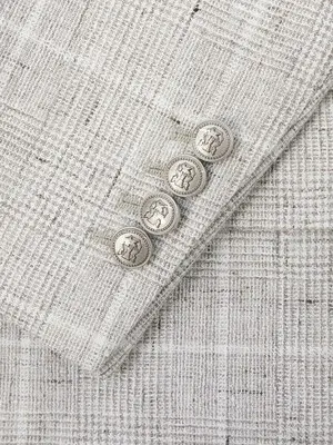 Brunello Cucinelli Double-breasted Checked Linen-blend Suit Jacket - Neutrals