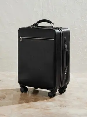 Brunello Cucinelli Full-grain Leather Carry-on Suitcase With Top Handle And Zippered Pocket - Black
