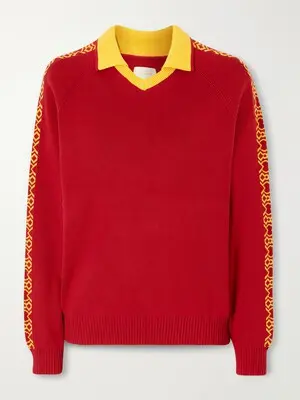 Aimé Leon Dore Ribbed-knit Cotton Polo Sweater - Red