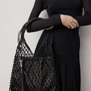 Ralph Lauren Macramé Calfskin Tote - Black