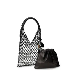 Ralph Lauren Macramé Calfskin Tote - Black
