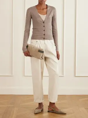 Brunello Cucinelli Metallic Ribbed-knit Cardigan - Brown