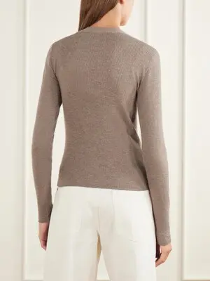 Brunello Cucinelli Metallic Ribbed-knit Cardigan - Brown
