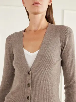 Brunello Cucinelli Metallic Ribbed-knit Cardigan - Brown