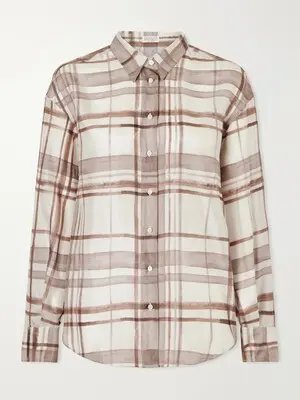 Brunello Cucinelli Checked Silk-satin Shirt