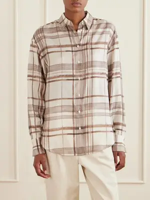 Brunello Cucinelli Checked Silk-satin Shirt