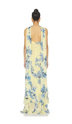 Rococo Sand Printed Maxi Dress With Sash - Yellow