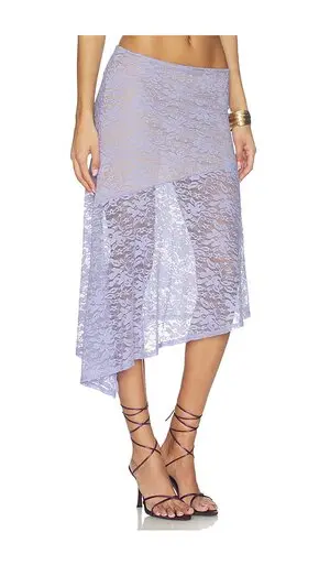 RUNAWAY THE LABEL Midi Lace Skirt With Asymmetrical Hem