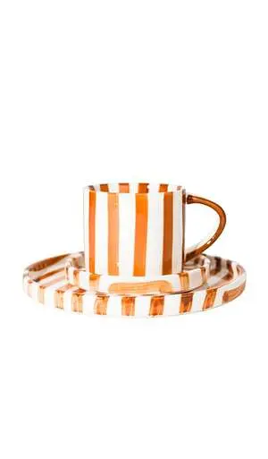 NOON & MOON Summer Beach Coffee Cup & Plate Set - Orange