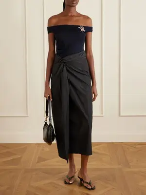 RÓHE Crinkled-satin Midi Skirt With Knot Detailing