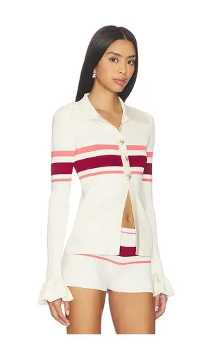 SELF-PORTRAIT Stripe Viscose Knit Button Top