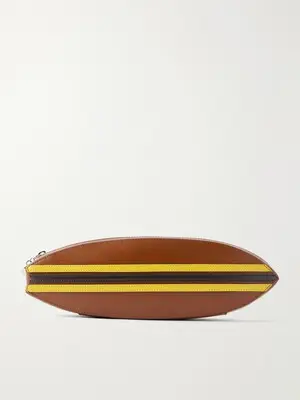 Staud Surfboard Striped Leather Clutches - Brown