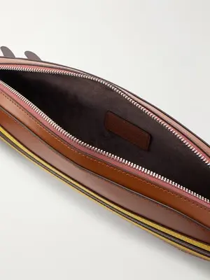 Staud Surfboard Striped Leather Clutches - Brown