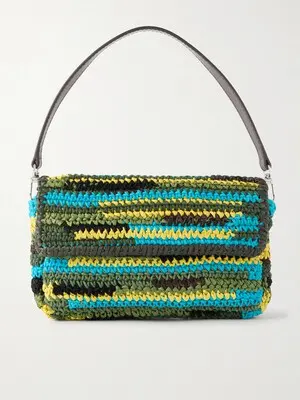 Staud Timmy Leather-trimmed Crocheted Shoulder Bag