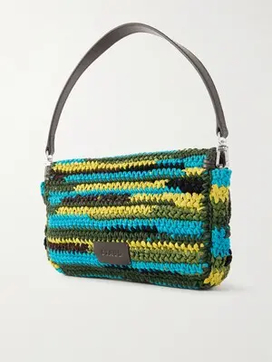Staud Timmy Leather-trimmed Crocheted Shoulder Bag