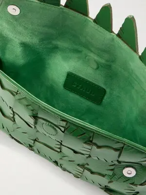 Staud Leaf Woven Leather Clutch