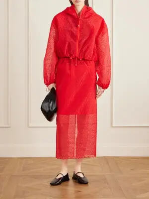 Cecilie Bahnsen Hooded Embroidered Tulle Jacket - Red