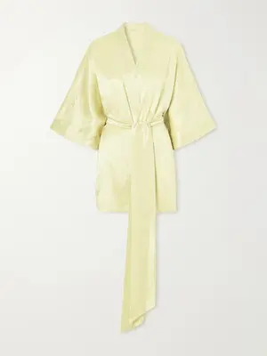 Carine Gilson Belted Embroidered Silk-satin Kimono - Green