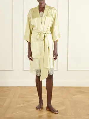 Carine Gilson Belted Embroidered Silk-satin Kimono