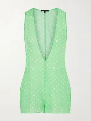 Kiki De Montparnasse Polka-dot Cotton And Silk-blend Romper Cover-up - Green