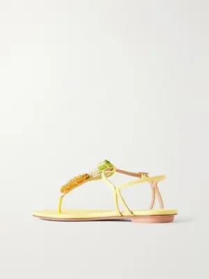 AQUAZZURA Embellished Raffia-effect Thong Sandals - Yellow