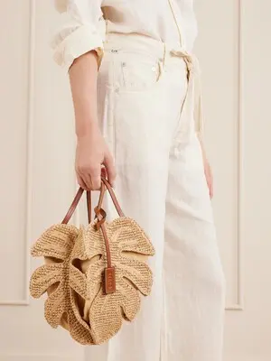 Staud Palm Leather-trimmed Raffia Tote - Neutrals