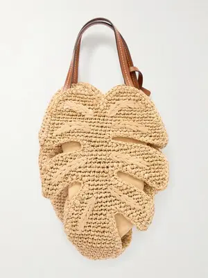 Staud Palm Leather-trimmed Raffia Tote - Neutrals