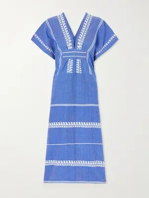 LEMLEM Gasira Embroidered Cotton Midi Dress - Blue
