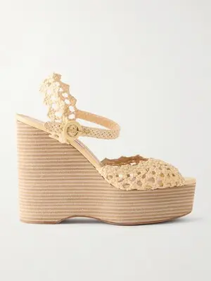 AQUAZZURA Bossa Nova 130 Raffia Platform Sandals - Neutrals