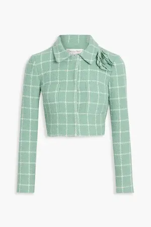 Oscar De La Renta Cropped Checked Tweed Jacket