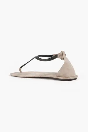 Brunello Cucinelli Bead-embellished Suede Sandals - Stone