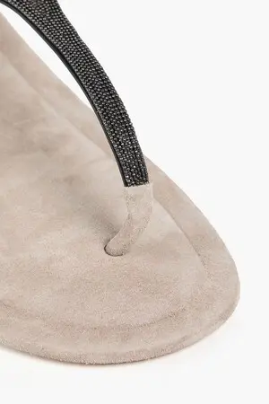 Brunello Cucinelli Bead-embellished Suede Sandals - Stone