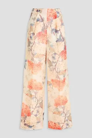 LEO LIN Luisa Floral-print Wide-leg Pants - Cream