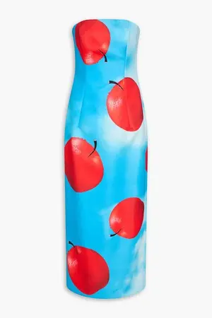 LEO LIN Rayna Strapless Printed Satin Maxi Dress - Azure