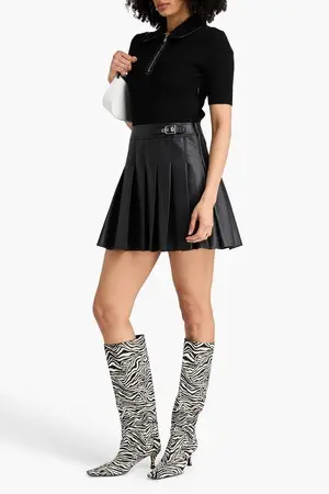 Simkhai Linnie Pleated Ribbed-knit Mini Shirt Dress