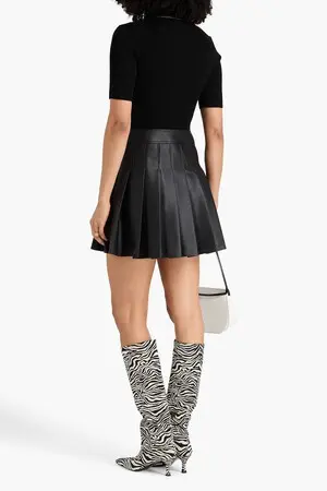 Simkhai Linnie Pleated Ribbed-knit Mini Shirt Dress